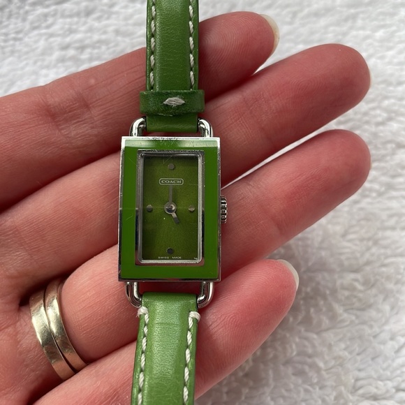 Coach | Accessories | Coach Petite Rectangular Watch Green Leather ...